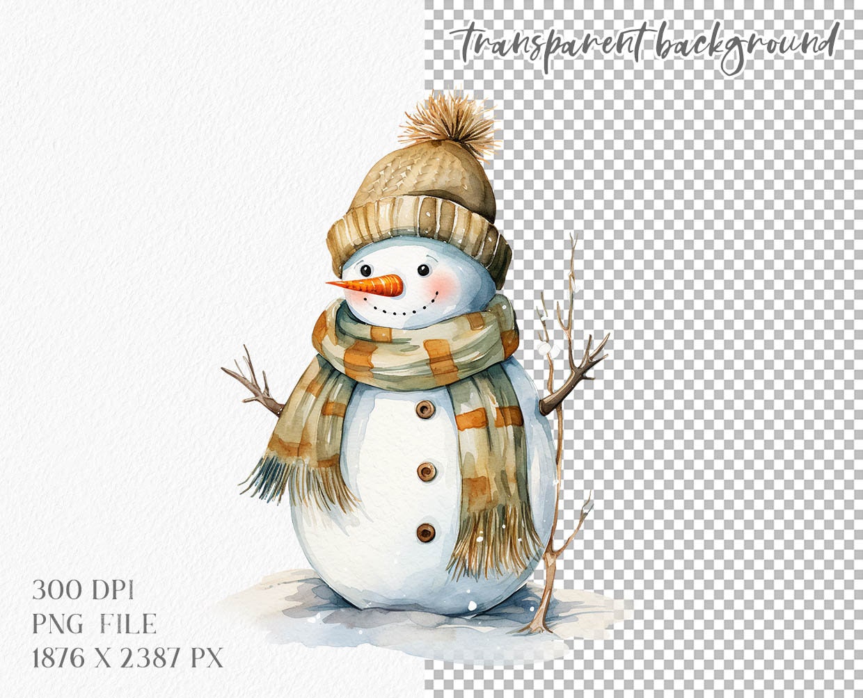 Watercolor Snowman Clipart. Christmas Clipart. Xmas Winter Illustration ...