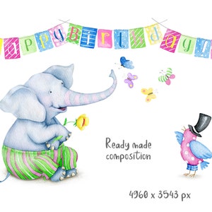 Watercolor Elephant. Cute Baby Elephant Clipart. Hand Painted Clipart ...