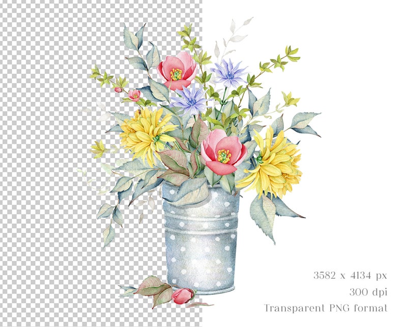Flowers Clipart Watercolor Floral Bouquet Watercolour Flower - Etsy