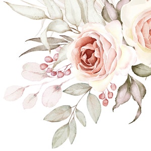 Bohemian Roses Clipart Watercolor Flower Floral Bouquet Pale Pink Boho ...