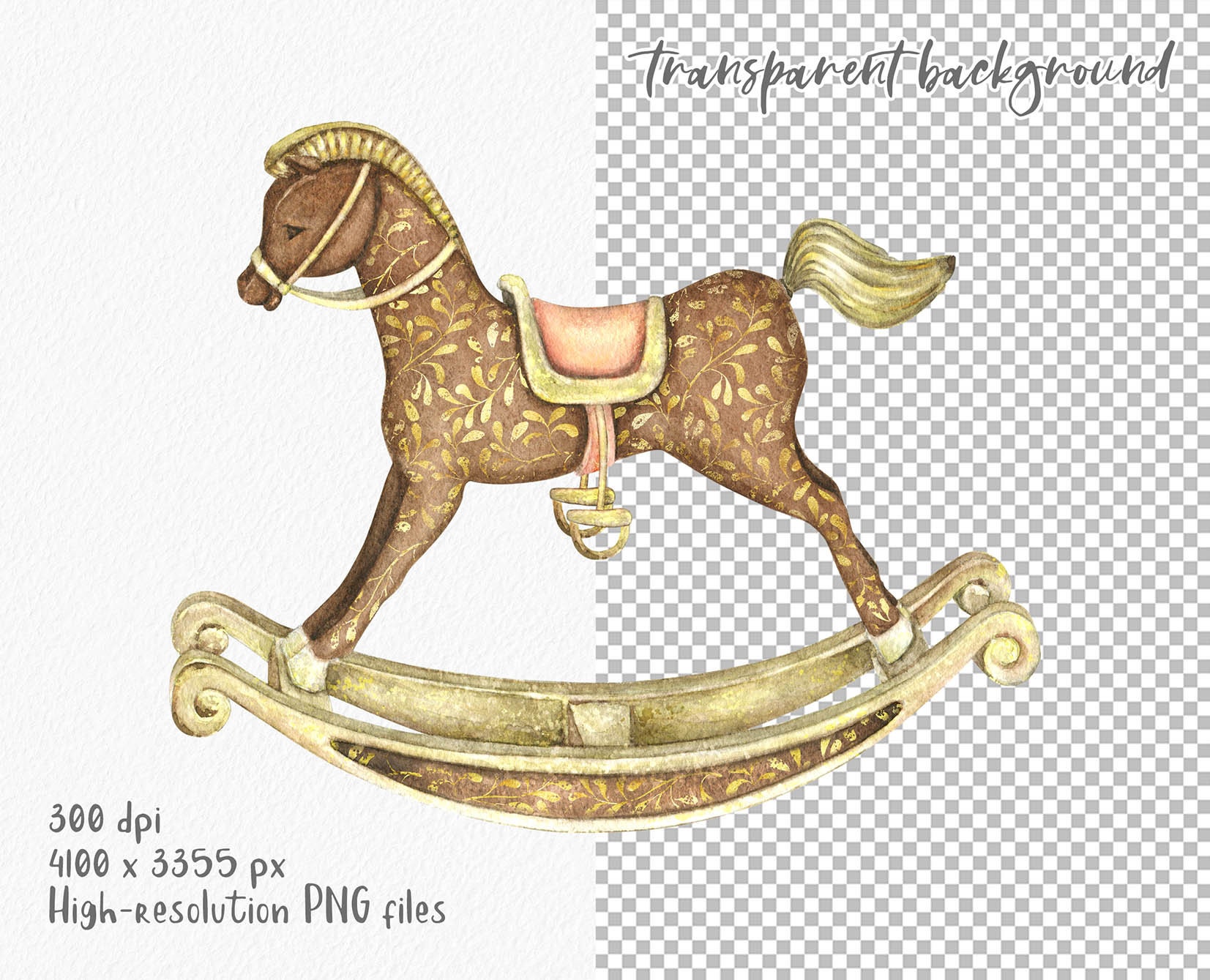 Rocking Horse Watercolor Clipart. Vintage Toy Clipart. Baby Toy. Kids ...