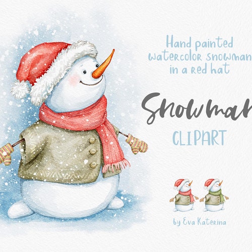 Watercolor Snowman Clipart Christmas Clipart Xmas Winter - Etsy