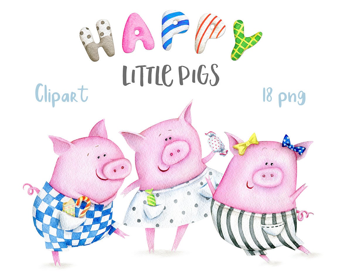 Little Pigs Clipart. Watercolor Piglets Clipart. Birthday Party Clipart ...