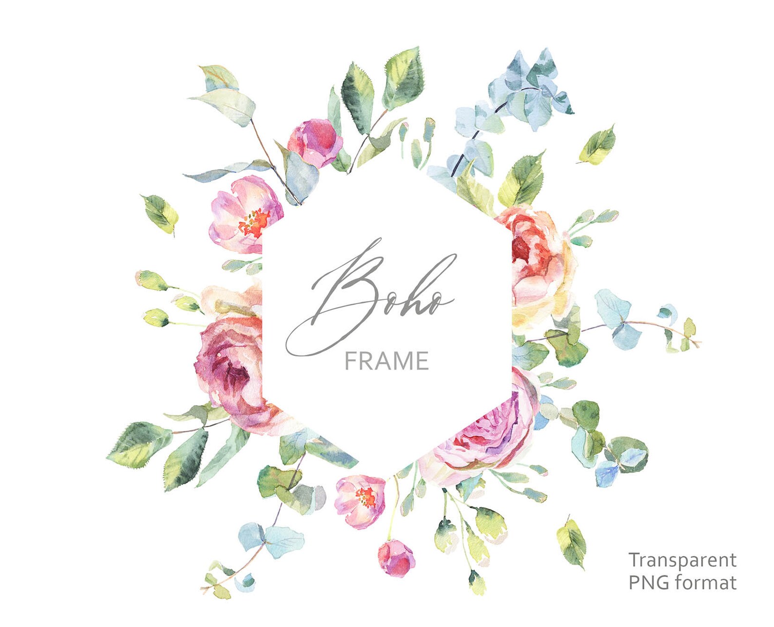 Boho Roses Frame Clipart. Floral Frame. Watercolor Floral - Etsy