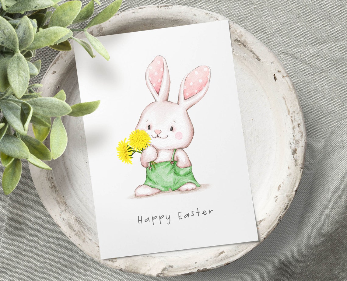 Bunny Clipart Cute Baby Bunny Illustration Flowers Easter Cards Sweet ...