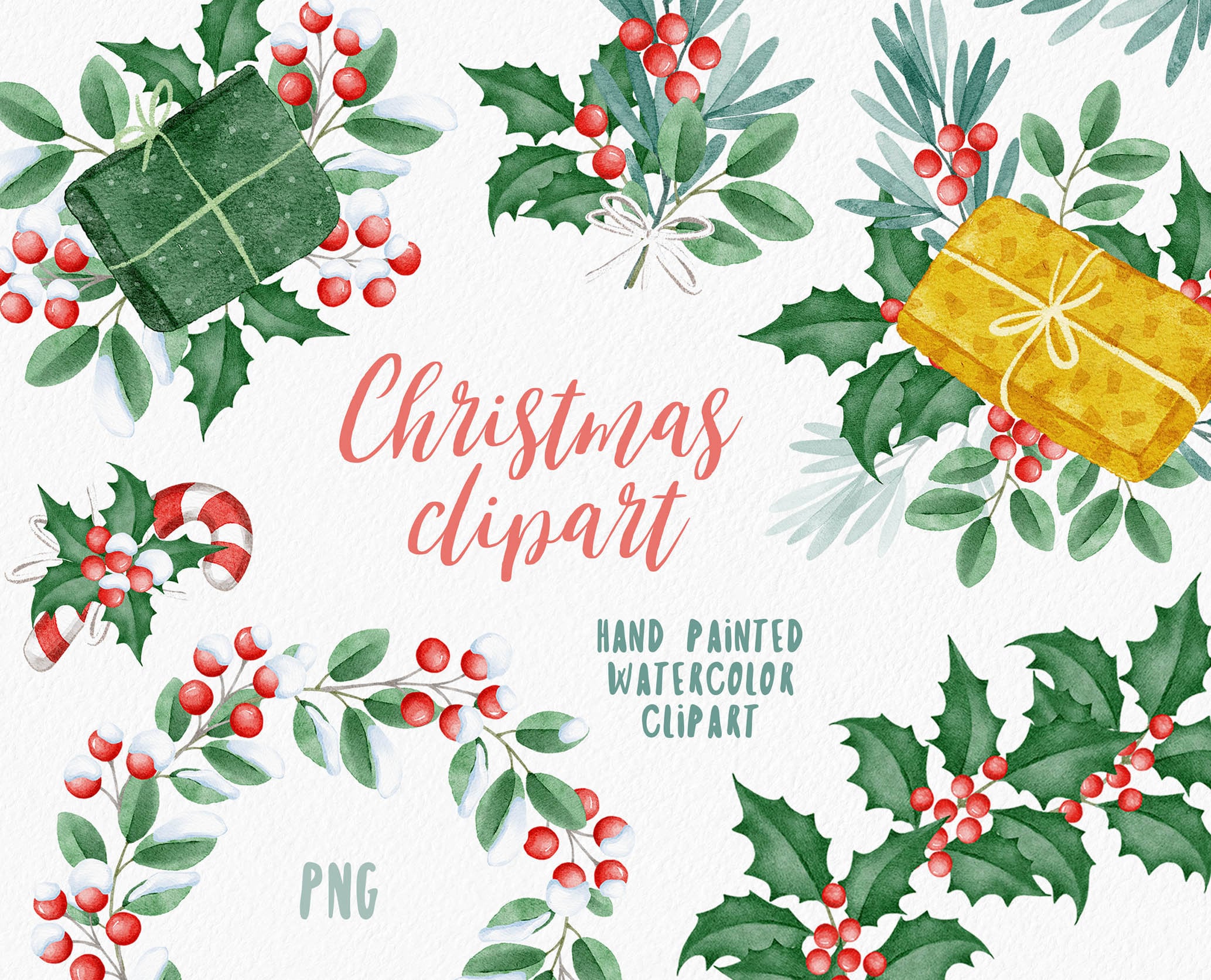 Christmas Wreath Clipart. Watercolor Christmas Bouquets. Winter ...