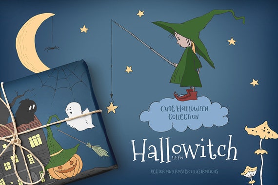 Halloween Clipart Set. Cute Witch Clipart Pumpkin Clipart. - Etsy