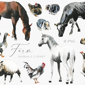 Farm Animals Clipart. Watercolor Farm Animals. Horse, Cow, Sheep ...