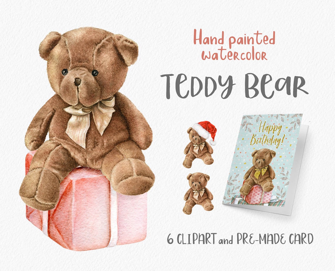 Teddy Bear Watercolor Clipart. Vintage Teddy Bear. Watercolor - Etsy