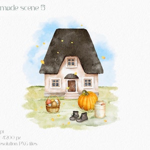 Watercolor Autumn Farm Scene Clipart. Autumn Harvest. Farmhouse ...