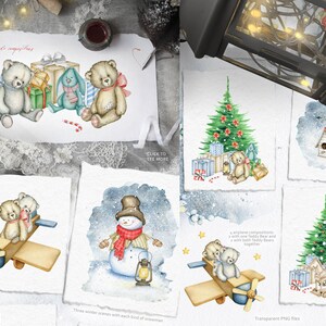 Watercolor Christmas Clipart Set Teddy Bear Clip Art Bunny Snowman ...
