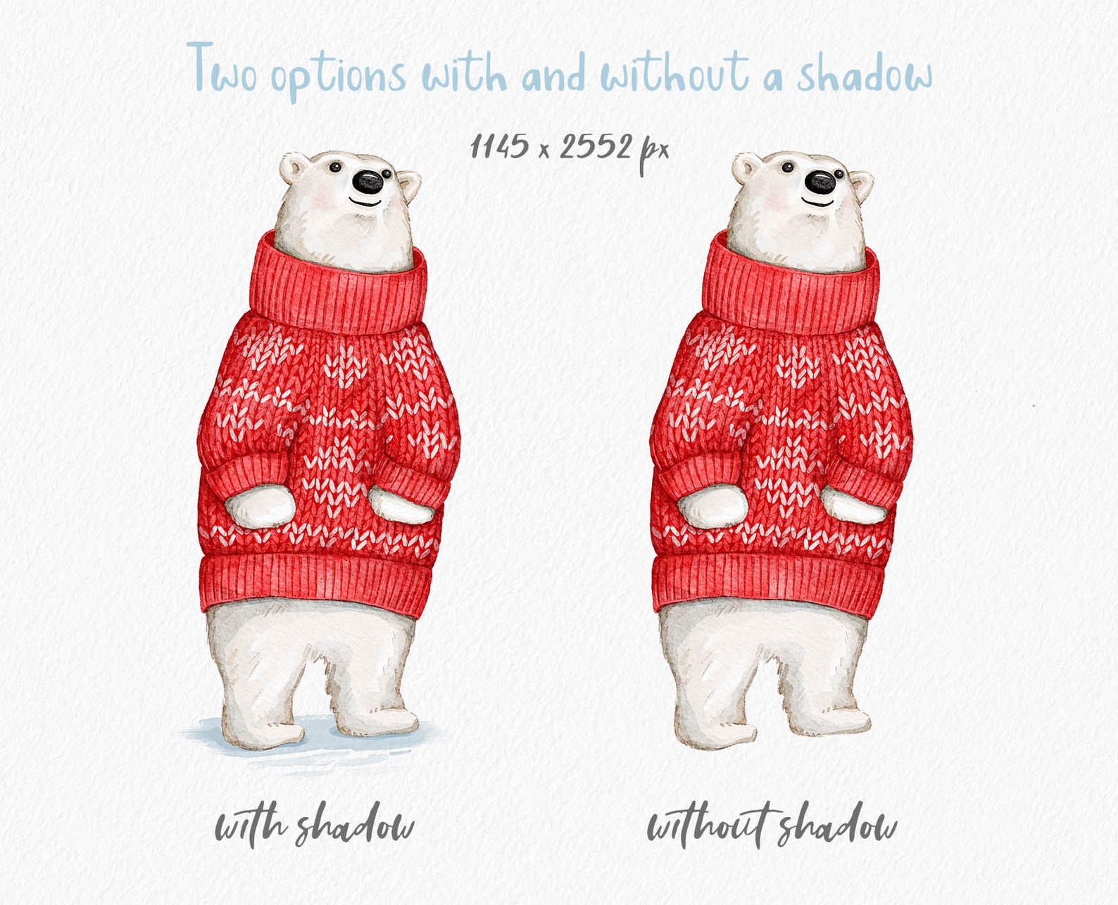 Polar Bear Clipart. Watercolor Polar Bear in a Christmas Sweater ...