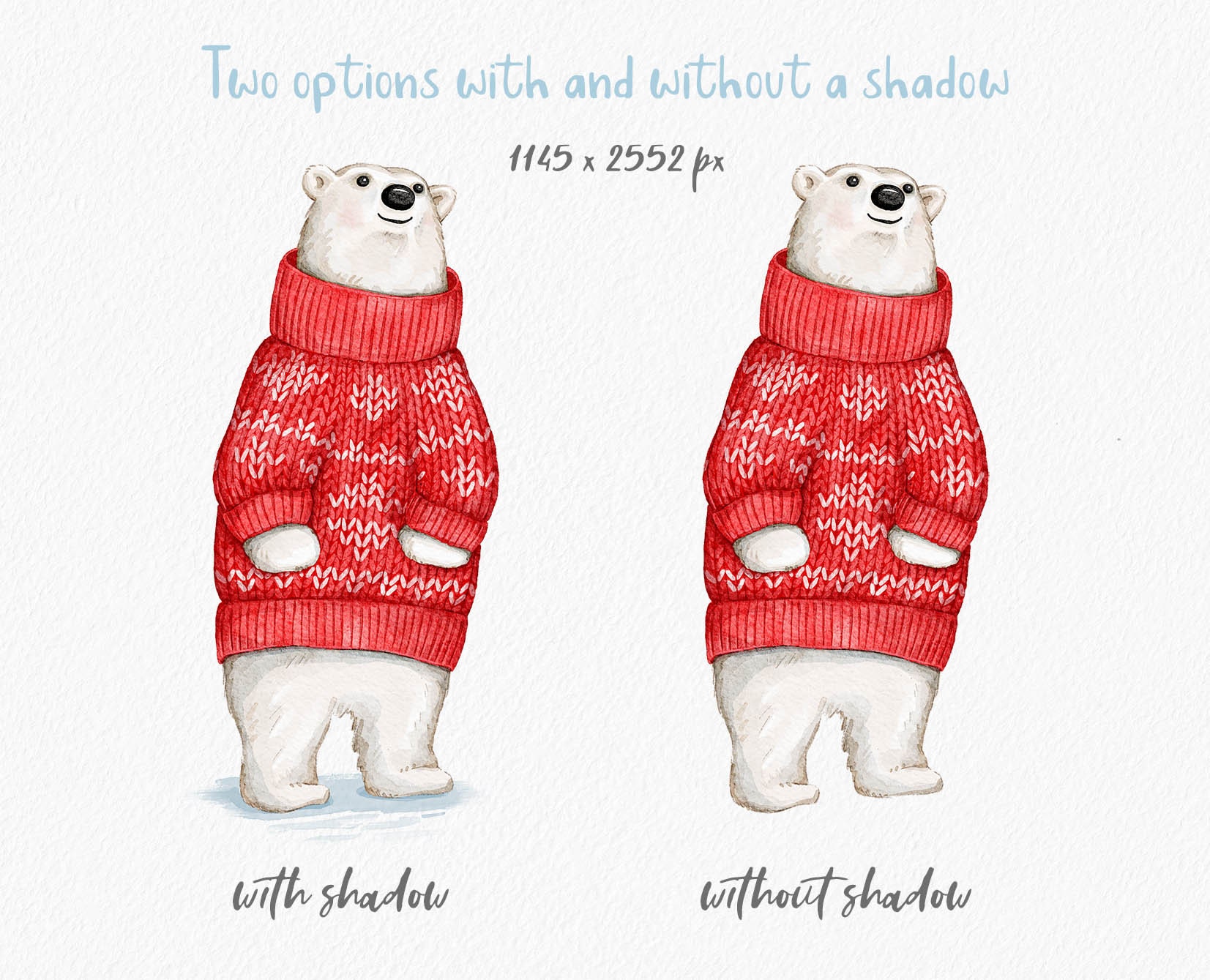 Polar Bear Clipart. Watercolor Polar Bear in a Christmas - Etsy