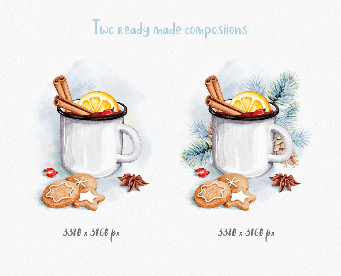 Christmas Mug Clipart. Watercolor Mulled Wine Clipart. - Etsy