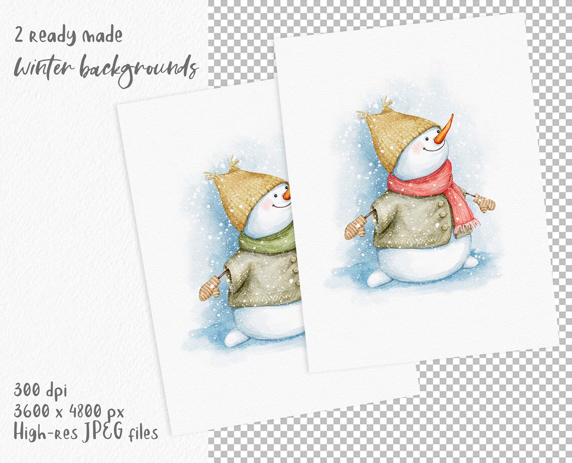 Watercolor Snowman Clipart Christmas Clipart Xmas Winter - Etsy