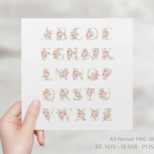 Floral Alphabet Clipart With Watercolor Roses. 26 Gold Letters ...
