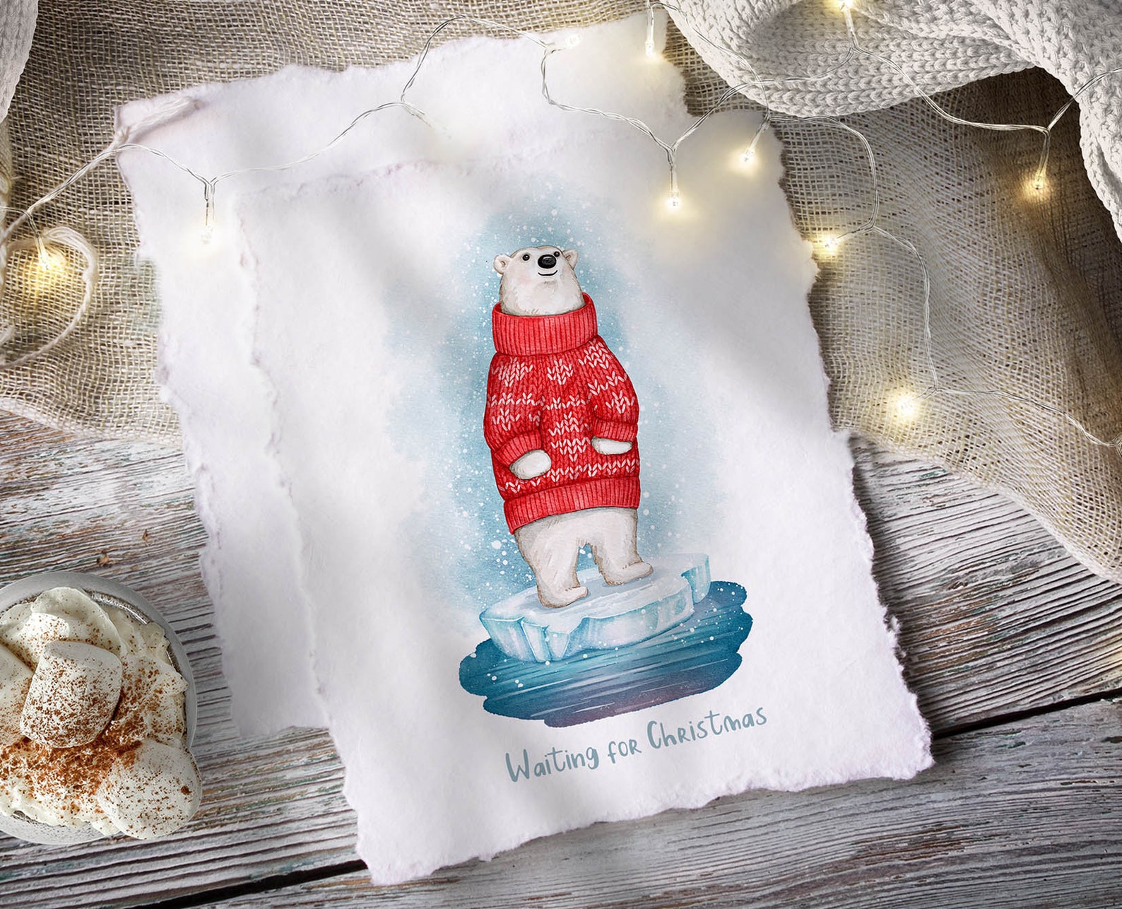Polar Bear Clipart. Watercolor Polar Bear in a Christmas - Etsy