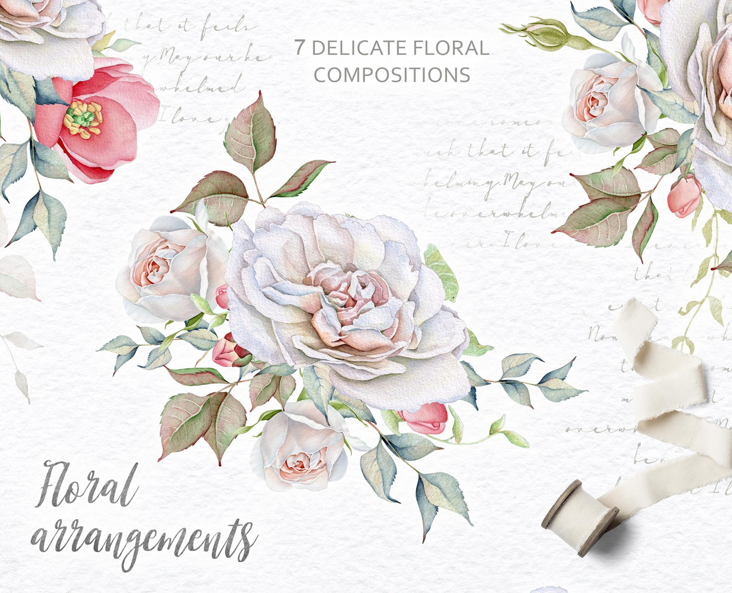 Watercolor Floral Collection Rose Flower Clipart Seamless - Etsy