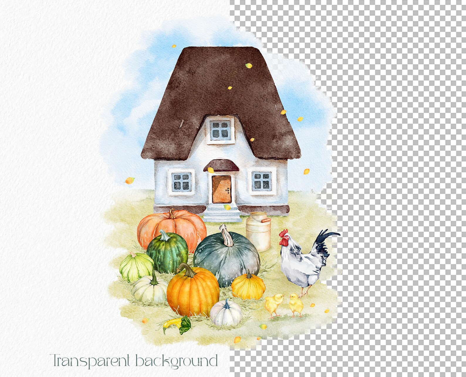 Watercolor Autumn Farm Scene Clipart. Autumn Harvest. - Etsy