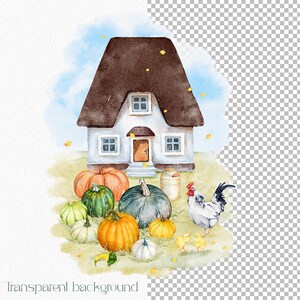 Watercolor Autumn Farm Scene Clipart. Autumn Harvest. Farmhouse ...