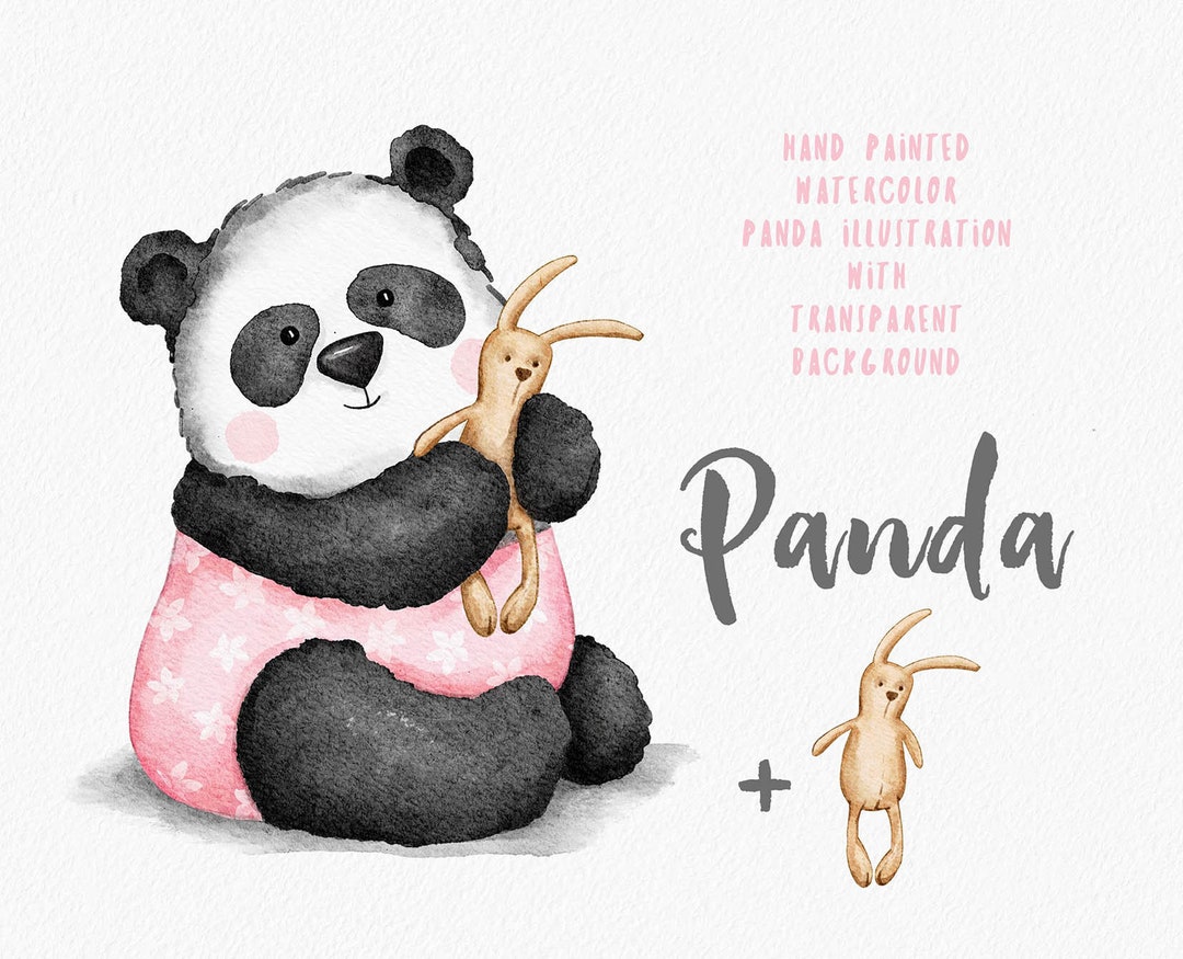 Panda Clipart. Cute Baby Girl Panda Illustration. Watercolor Baby Panda ...