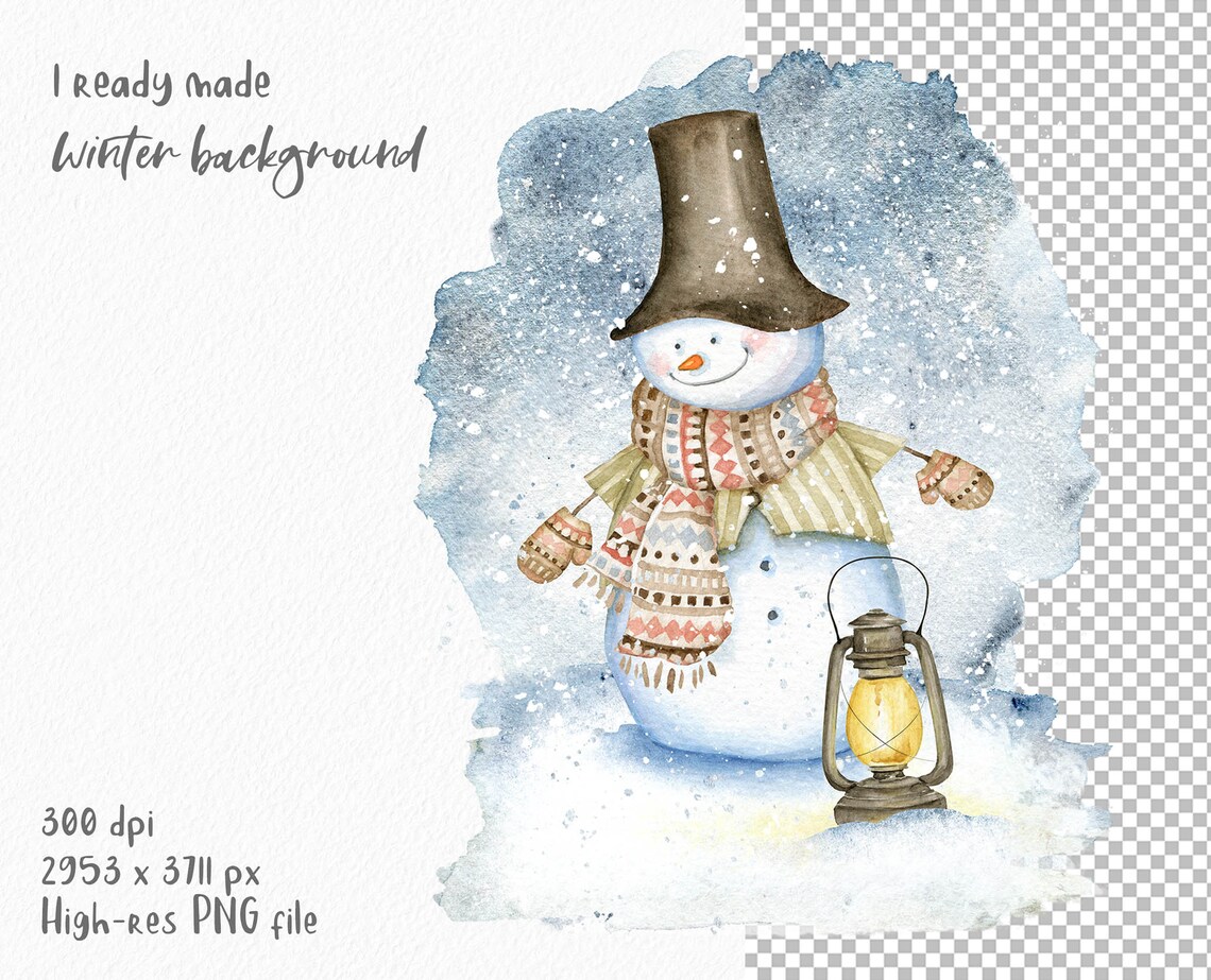 Watercolor Snowman Clipart Christmas Clipart Xmas Winter - Etsy