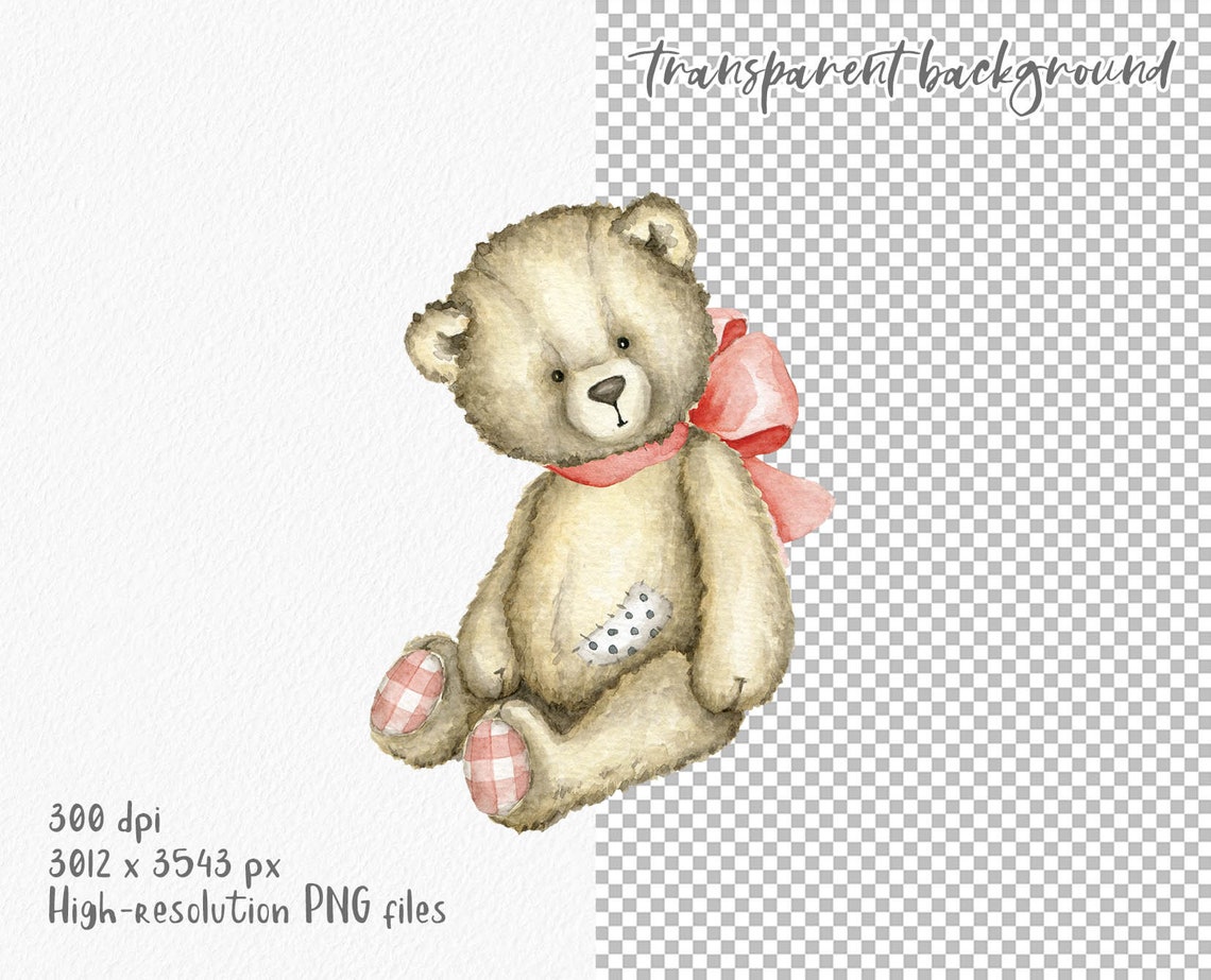 Teddy Bear Watercolor Clipart. Vintage Teddy Bear Toy. - Etsy