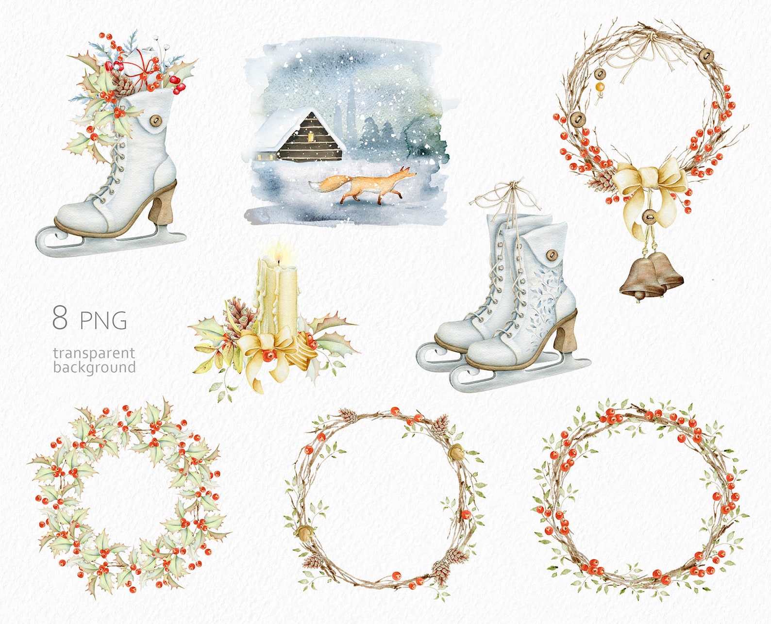 Watercolor Christmas Clipart. Holiday Clipart. Christmas - Etsy