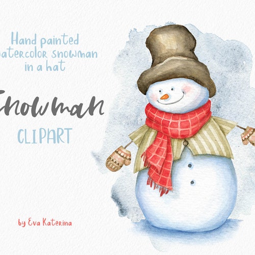 Watercolor Snowman Clipart Christmas Clipart Xmas Winter - Etsy