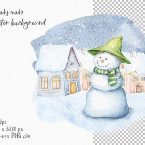 Christmas Clipart. Watercolor Snowman Clipart. Winter Scene ...