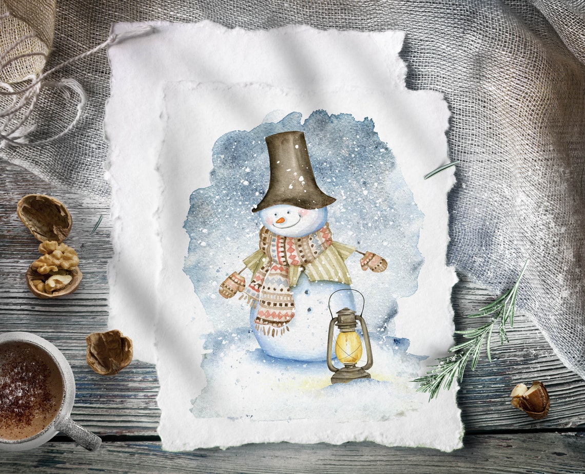Watercolor Snowman Clipart Christmas Clipart Xmas Winter - Etsy