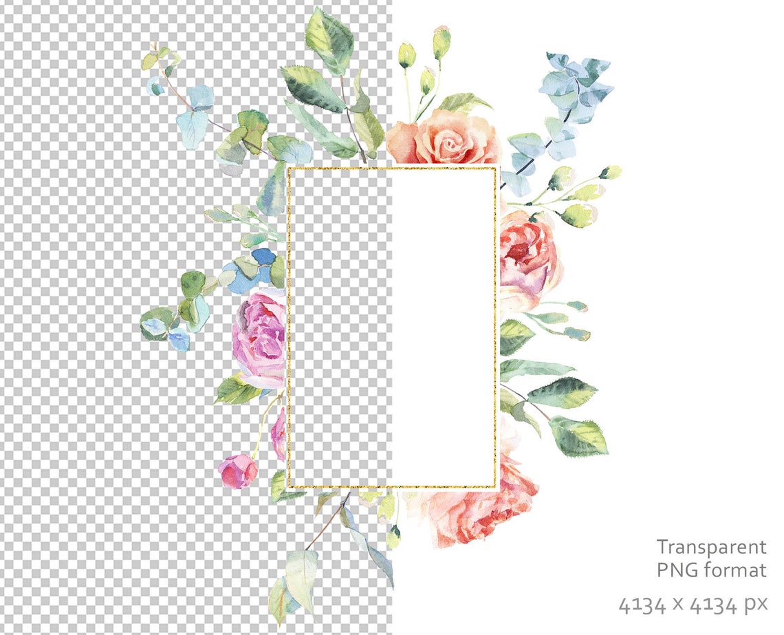 Boho Roses Frame Clipart. Floral Frame. Watercolor Floral - Etsy
