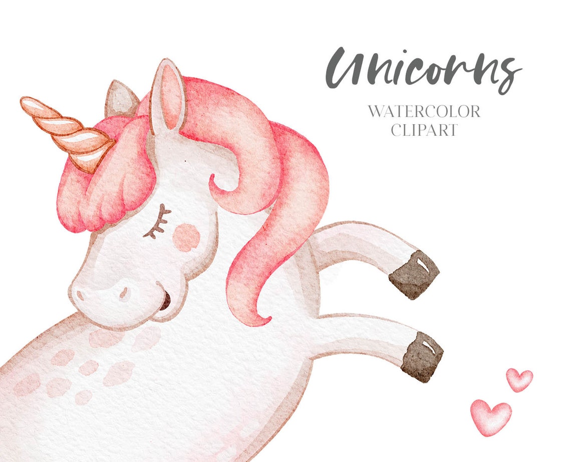 Cute Unicorn Watercolor Clipart. Watercolor Valentine's Day Clipart ...