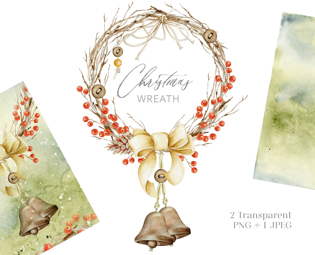 Christmas Clipart: Watercolor Wreath, Christmas Card and Watercolor ...
