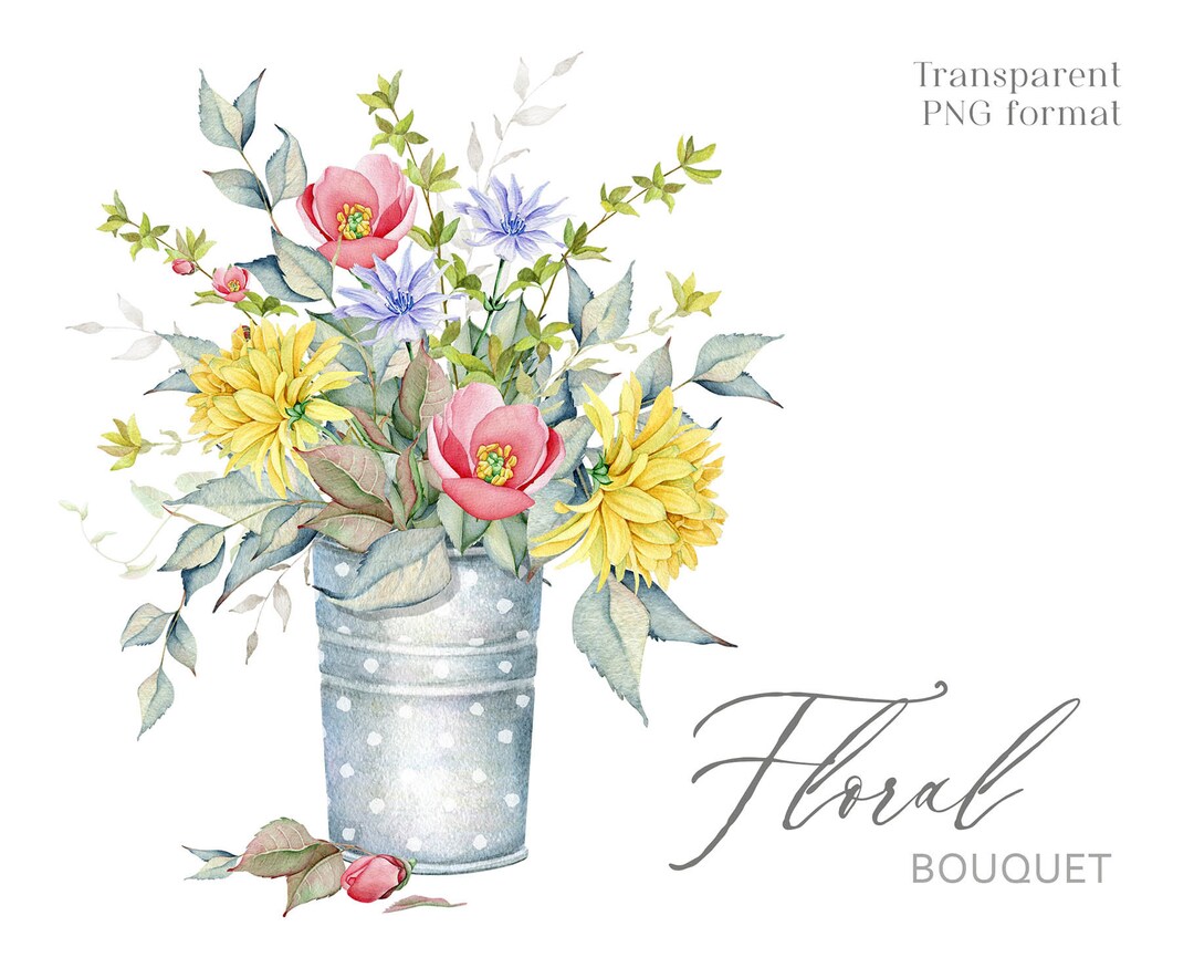 Flowers Clipart Watercolor Floral Bouquet Watercolour Flower Vase of ...