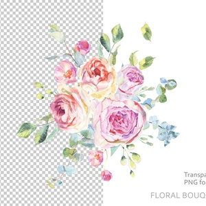 Boho Roses Clipart Watercolor Rose Bohemian Flower Floral Bouquet Pink ...