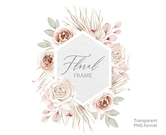 Boho Roses Frame Clipart. Floral Frame. Watercolor Floral - Etsy