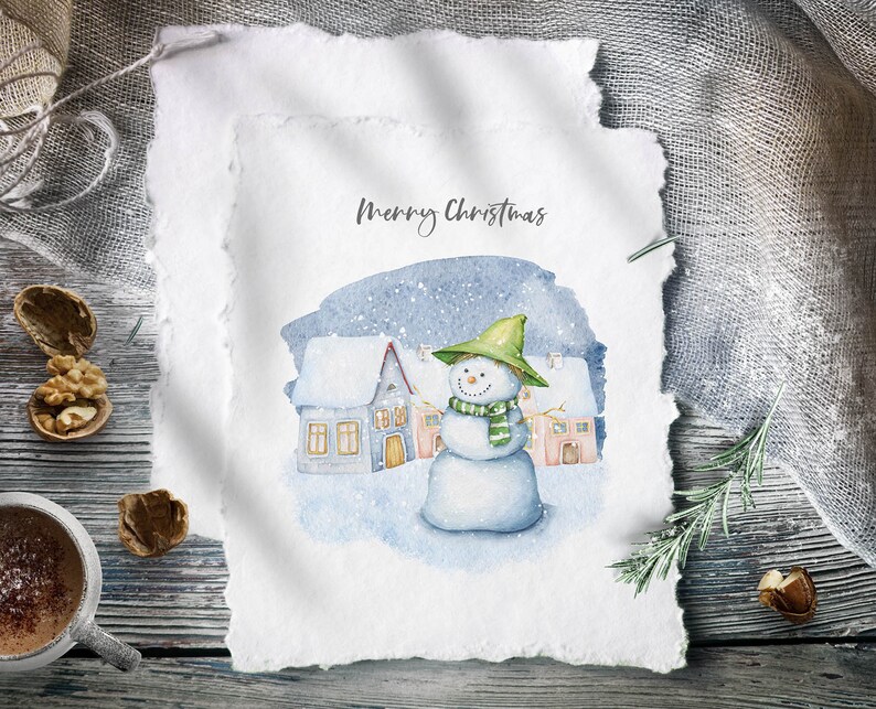 Christmas Clipart. Watercolor Snowman Clipart. Winter Scene - Etsy