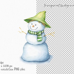 Christmas Clipart. Watercolor Snowman Clipart. Winter Scene ...