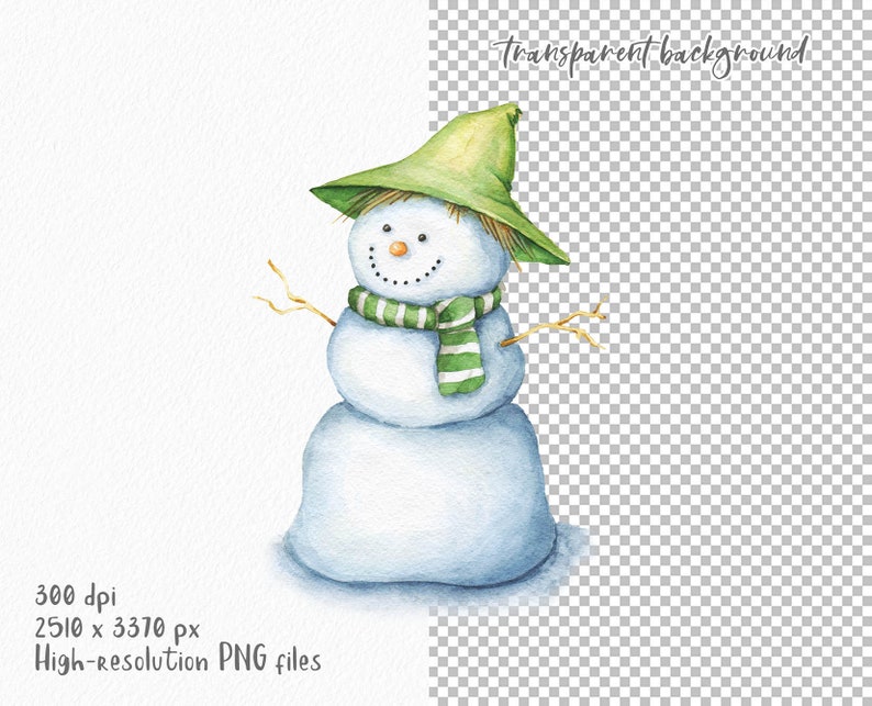 Christmas Clipart. Watercolor Snowman Clipart. Winter Scene - Etsy