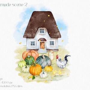 Watercolor Autumn Farm Scene Clipart. Autumn Harvest. Farmhouse ...