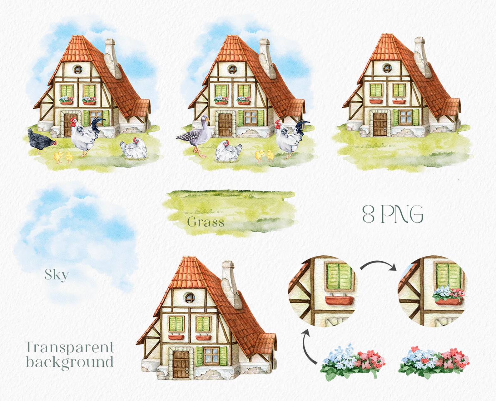 Watercolor Rustic Farmhouse Clipart. Cozy Farm House. Farm - Etsy