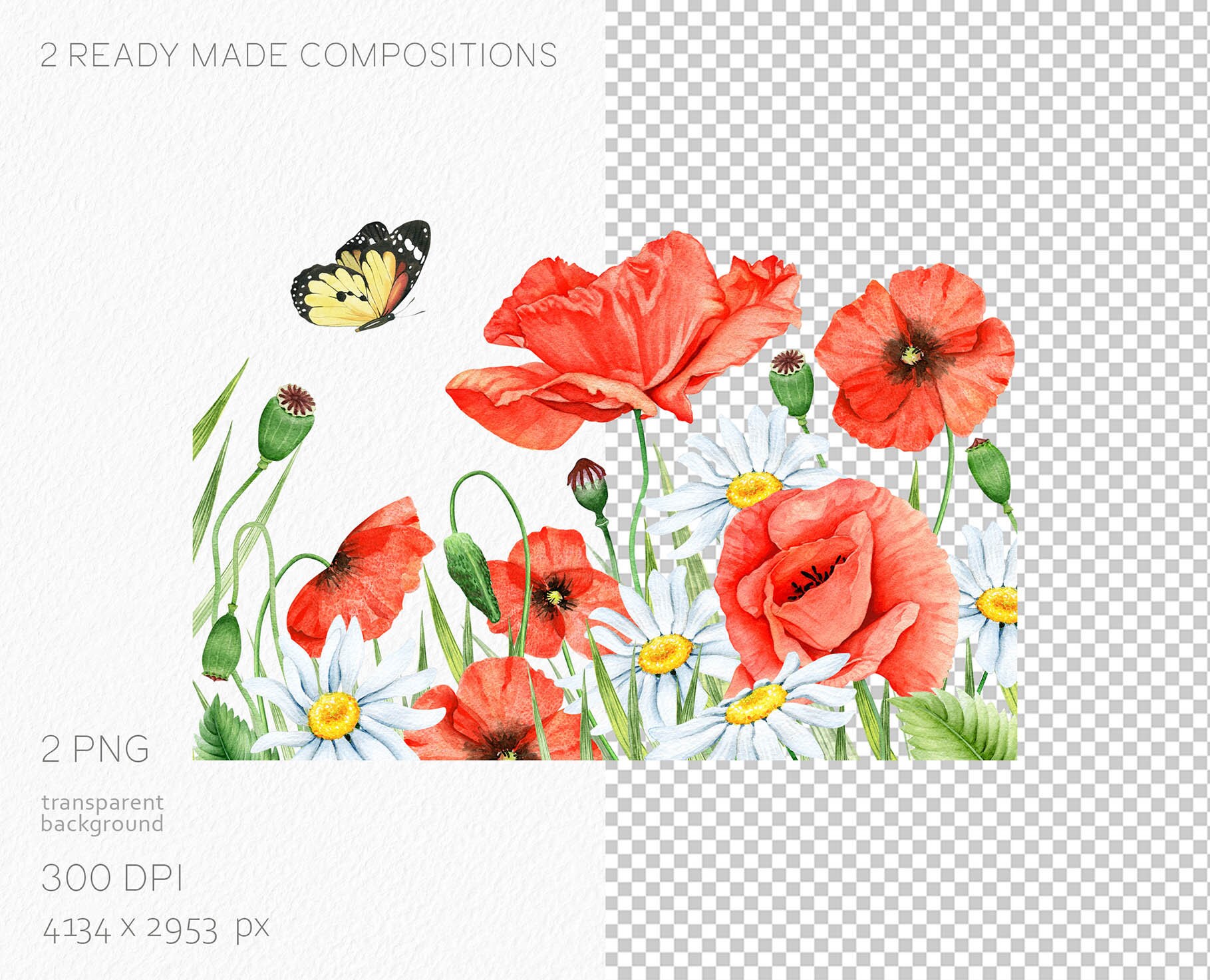 Watercolor Meadow Flowers Clipart. Watercolor Floral Clipart. - Etsy