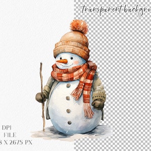 Watercolor Snowman Clipart. Christmas Clipart. Xmas Winter Illustration ...
