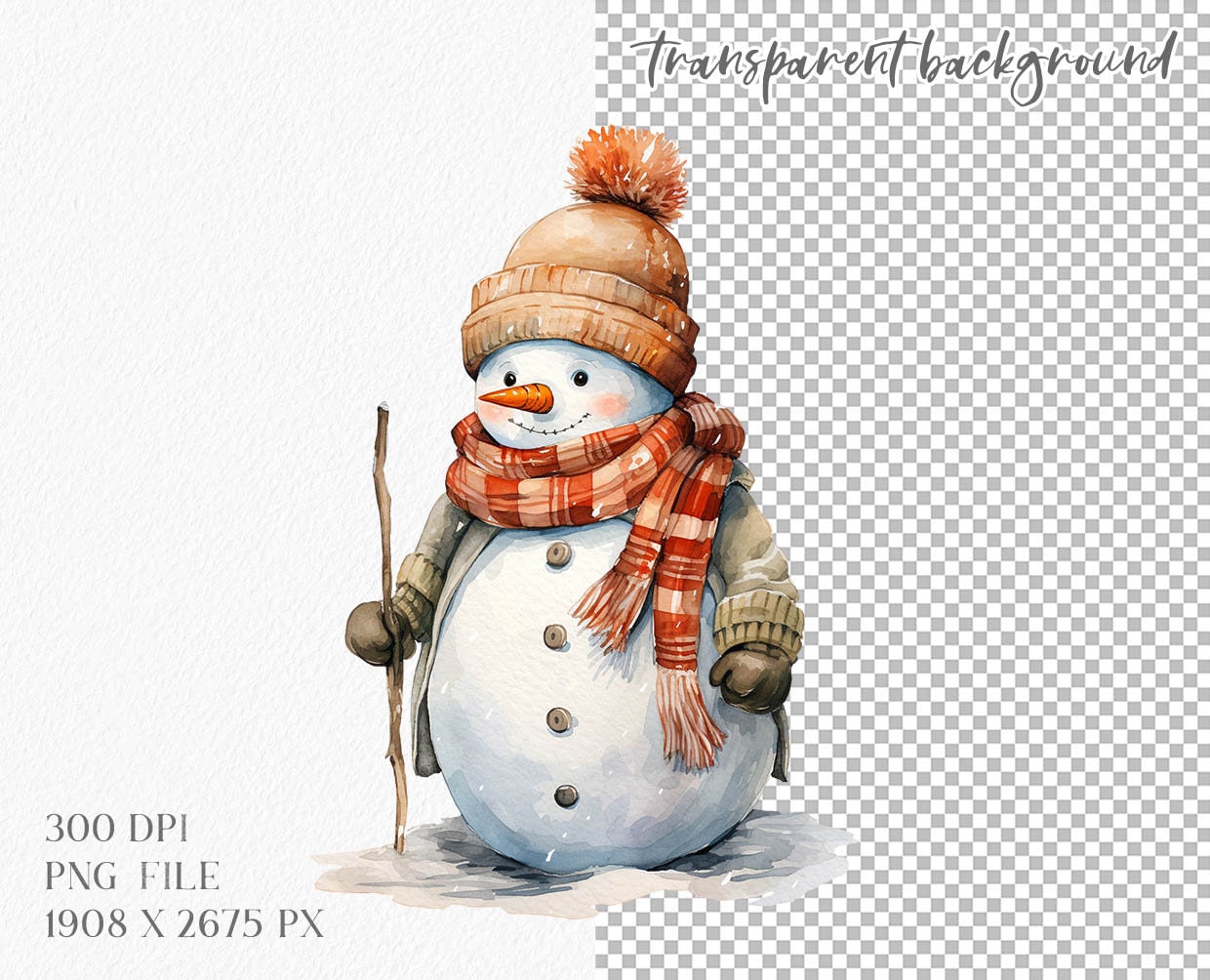 Watercolor Snowman Clipart. Christmas Clipart. Xmas Winter Illustration ...