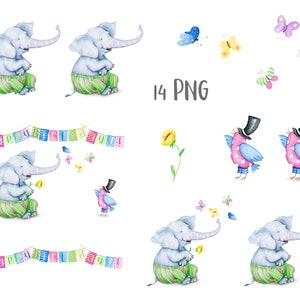 Watercolor Elephant. Cute Baby Elephant Clipart. Hand Painted Clipart ...
