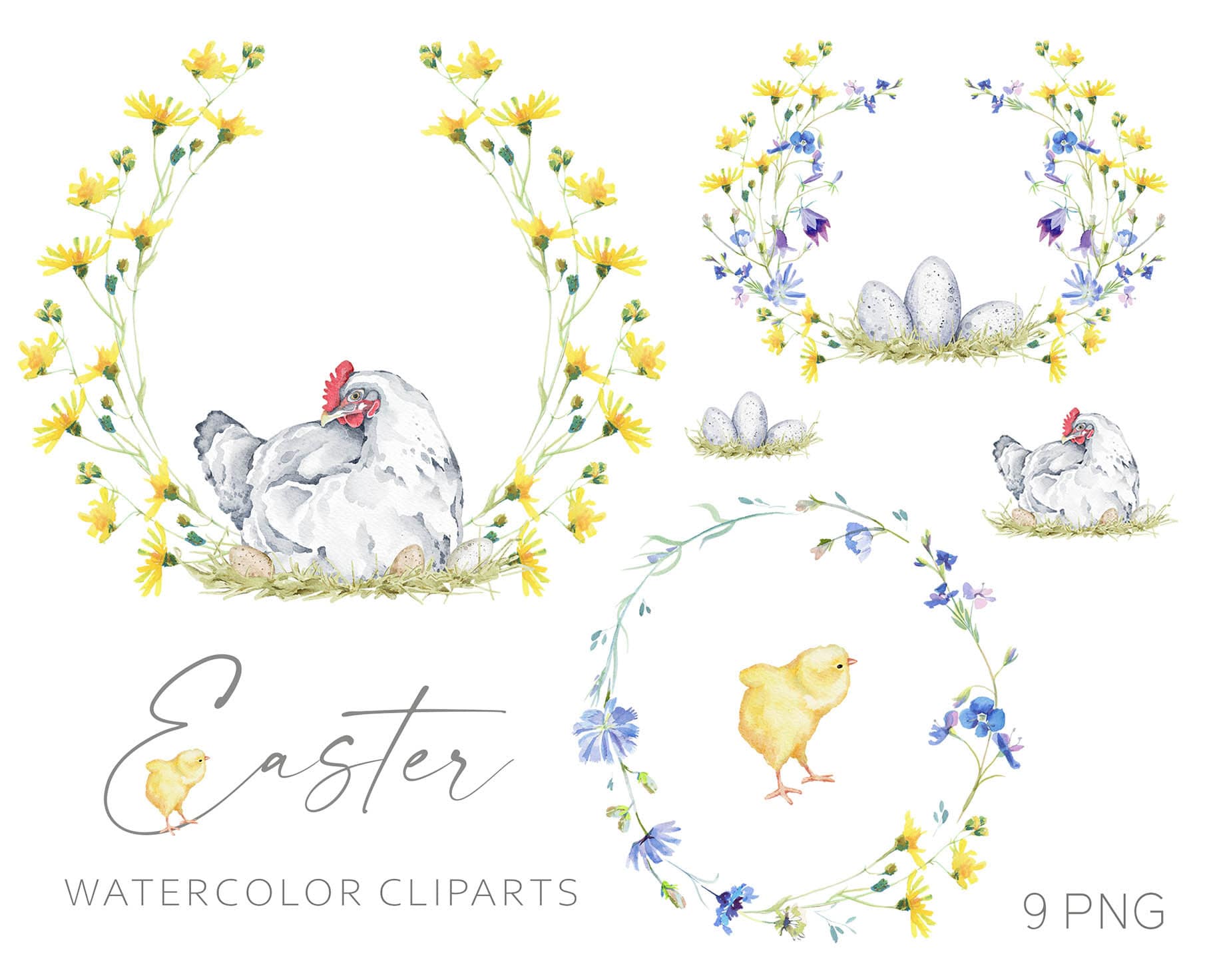 Wild Flower Wreath Clipart Easter Clip Art Watercolor Floral - Etsy