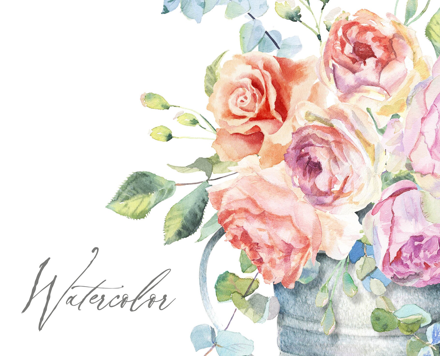 Rose Clipart. Watercolor Roses in Watering Can Gardening - Etsy