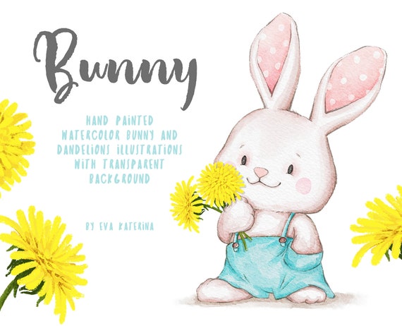 Bunny Clipart Cute Baby Bunny Illustration Flowers Easter | Etsy