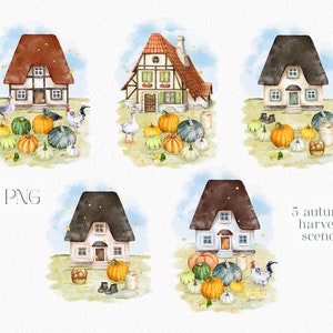 Watercolor Autumn Farm Scene Clipart. Autumn Harvest. Farmhouse ...